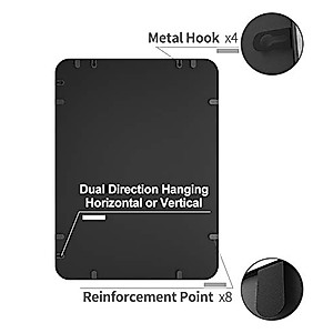 USHOWER 24 x 36 Inch Bathroom Mirror, Matte Black Rectangle Mirror for Wall, Rounded Metal Frame Vanity Mirror