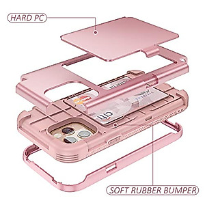 WeLoveCase for iPhone 12/ for iPhone 12 Pro Wallet Case with Credit Card Holder & Hidden Mirror, Defender Three Layer Shockproof Heavy Duty Cover for iPhone 12/ for 12 Pro 2020, 6.1 inch Rose Gold