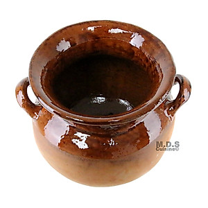 Olla Frijolera De Barro 1.5 Qt. Mini Traditional Handmade Mexican Authentic Artisan Barro Clay 100% Stockpot with Brown Glaze Interior Finish