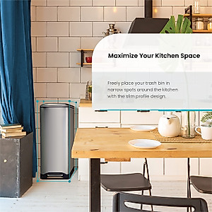 Home Zone Living 13 Gallon Kitchen Trash Can, Dual Compartment Recycle Combo, Slim Body Stainless Steel Design, 50 Liter Total Capacity