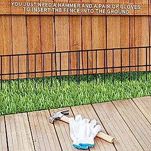 Adavin Small/Medium Animal Barrier Fence 10 Pack 24in(L) X 15in(H) Underground Decorative Garden Fencing, Dog Rabbits Fences Black Metal Fence Panel Ground Stakes for Outdoor Patio. Total Length 20Ft