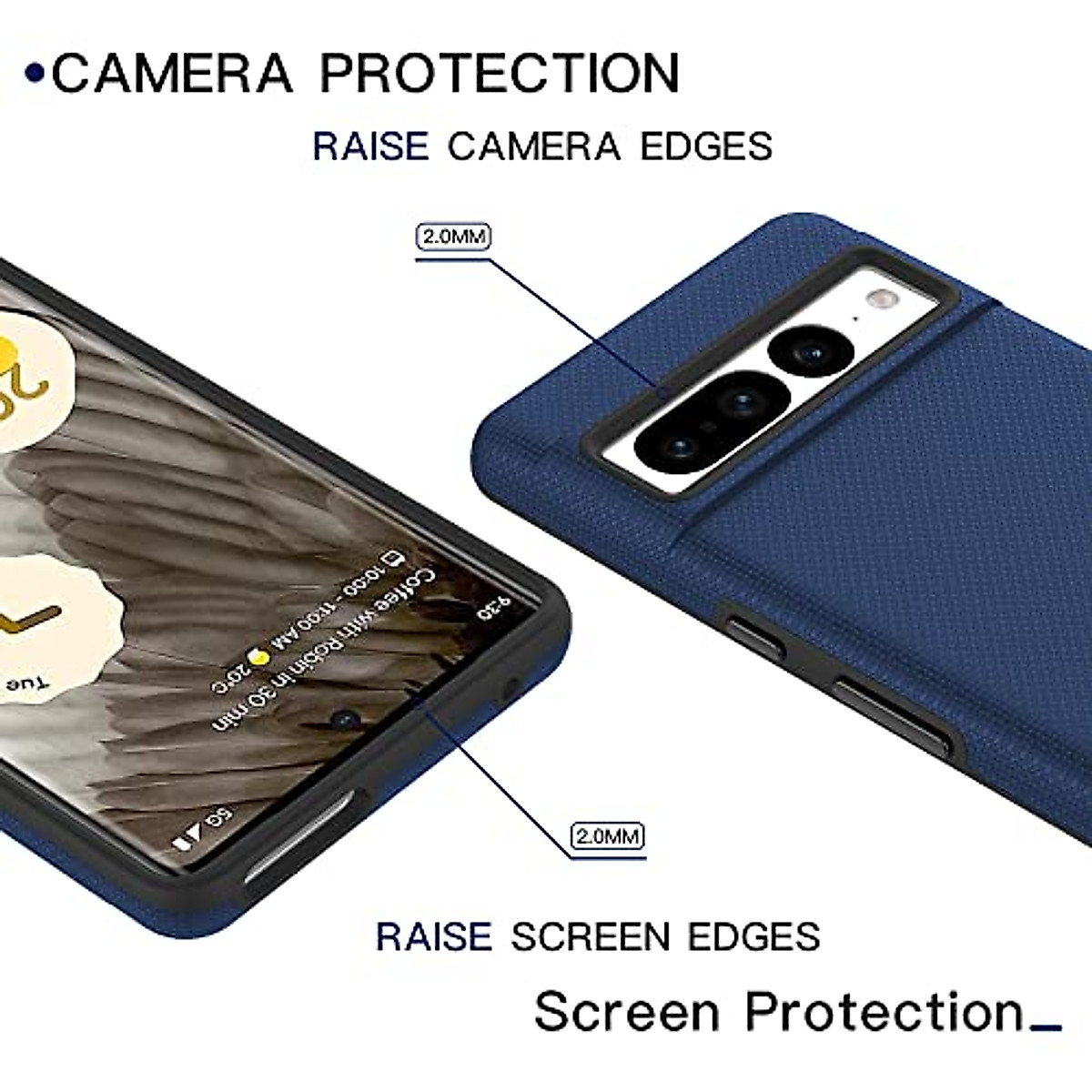 Google Pixel 7 Pro Case with Screen Protector, Dual Guard Shockproof Protection Military Grade Heavy Duty Dual Layer Case for Google Pixel 7 Pro (Blue)