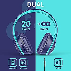 FFZ Kids Bluetooth Headphones, Kids Wireless Headphones, Headphones for Kids for School, Built-in Microphone, Colorful LED Lights, Foldable Headset, for Ipad/Tablet/Car/Airplane(Navy Blue)