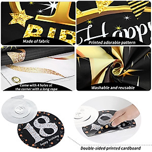 Happy 18th Birthday Party Decorations Kit, Black Gold Glittery Happy 18th Birthday Backdrop Banner Balloon 18th Birthday Hanging Swirls for Men Women 18th Birthday Party Decorations Supplies