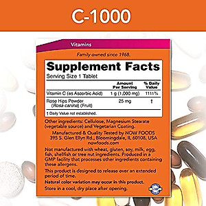 NOW Supplements, Vitamin C-1,000 with Rose Hips, Sustained Release, Antioxidant Protection*, 250 Tablets