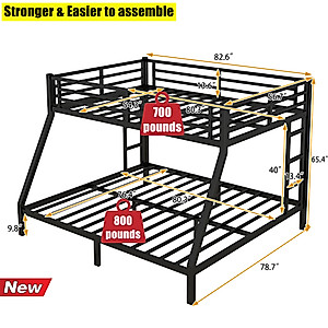 TIHWOALL Latest Upgrade & Stronger Metal Steel Bunk Bed Full XL Over King Size Bunkbed, Thickened More Stable Heavy Duty More Rust-Proof King Bunk Bed Frame (Easier Assembly) (Full XL Over King)