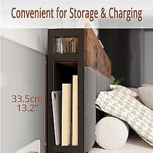 LIKIMIO Queen Bed Frame, with Storage Headboard, Drawers, LED Light, Charging Station, Sturdy, Noiseless, No Need Box Spring, Easy to Assemble