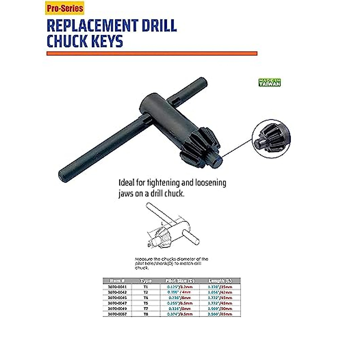 HHIP 3070-0049 0.312" Pilot Drill Chuck Key, Fits HHIP 1/2" and HHIP 5/8" Chucks and Only Other Brand Chucks That Accept a Key with a 0.312" Pilot