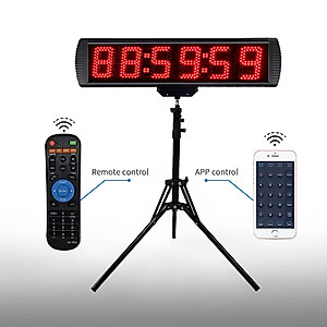 GANXIN 5 Inch LED Race Clock with Tripod for Running Events,Marathon Countdown Clock,Gym Timer Clock,Count Up,Stopwatch,Wireless Remote Control&APP Control,5 Levels Brightness Adjustable (Red)