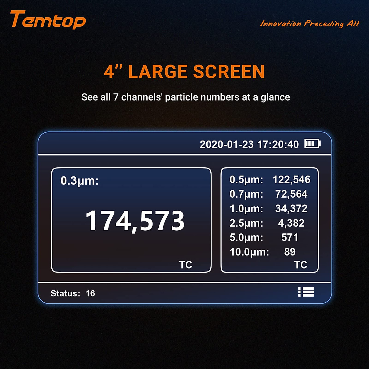 Temtop Professional Particle Counter Affordable Cleanroom Portable Particulate Sensor 0.3μm~10μm Particulate Matter Tester PM0.5, PM2.5, PM10 Detector ISO-21501 Certified PMD331