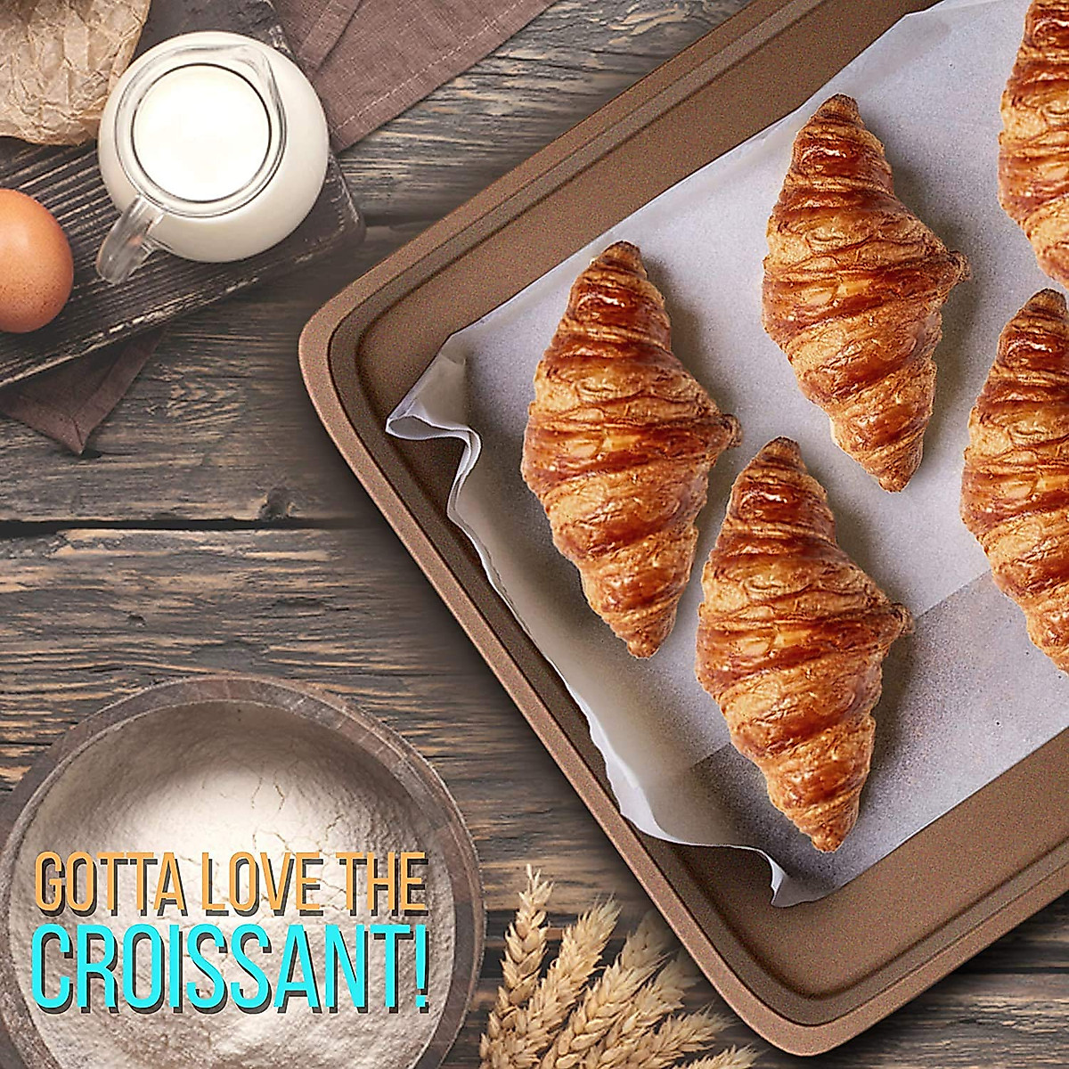 NutriChef Kitchen Oven Non Stick Carbon Steel Tray Sheet 6 Piece Bakeware Set with Cookie Tray, Cake Pan, Muffin Pan, and Bread Loaf Pan Gold (2 Pack)