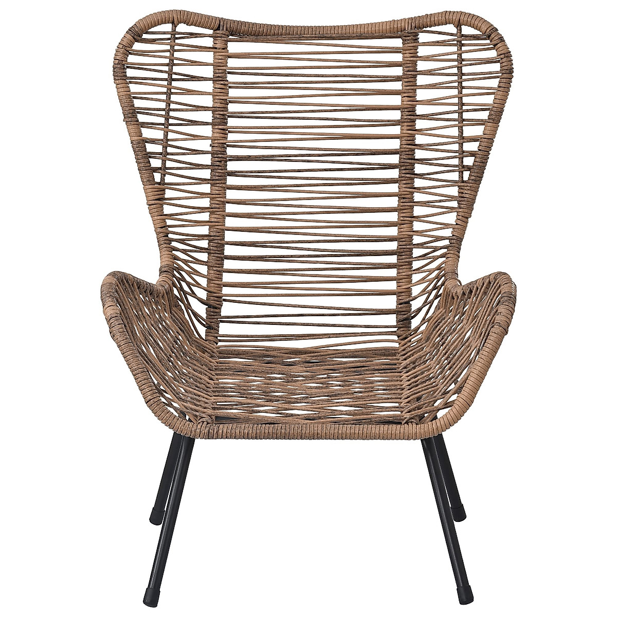 Merax Dark Gray 5-Piece Outdoor Patio Rattan Bistro Set, All-Weather PE Wicker Arm Stools and Glass Tea Balcony, Porch Yard Natural, 2 Chairs + 1 Table