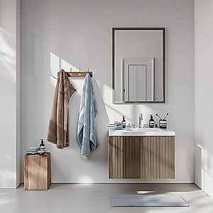 muso wood Coat Rack Wall Mounted Wooden Hat Rack and Coat Hanger Wall Coat Rack with 4 Gold Hooks for Entryway Bathroom Bedroom Walnut -15.75inches