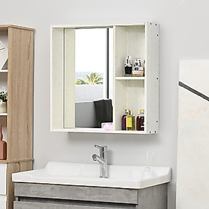 kleankin 31.5" x 25.5" Bathroom Medicine Cabinet with Mirror, Storage Shelf, Over Toilet Bathroom Cabinet Wall Mounted for Living Room and Laundry Room, White