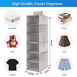Fixwal 2 Pack 3-Shelf Hanging Closet Organizer 6-Shelf Separable Hanging Shelves Collapsible Hanging Storage Shelf for Bedroom College Dorm Pantry Camper RV, Gray
