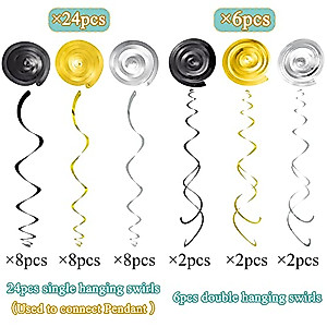 30Pcs Farewell Party Decorations Hanging Swirls Set Black Gold Going Away Party Decorations We Will Miss You Swirls Decor for Goodbye Retirement Office Party Supplies