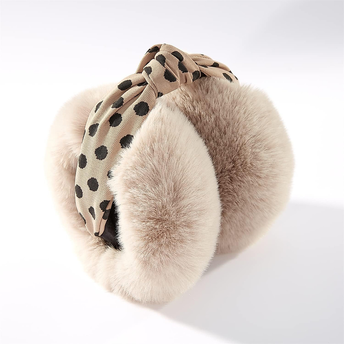 Lenwuynyo Dot Style Earmuffs Cute Faux rabbit Fur Warm Ear Warmer Furry Winter Outdoor EarMuffs Foldable Ear Warmer Unique Gifts