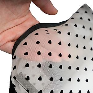 TOPASION Portable Mesh Makeup Bag with Zipper Small Travel Toiletry Bag Lightweight Cosmetic Pouch (Beige&Black Heart with Handle)