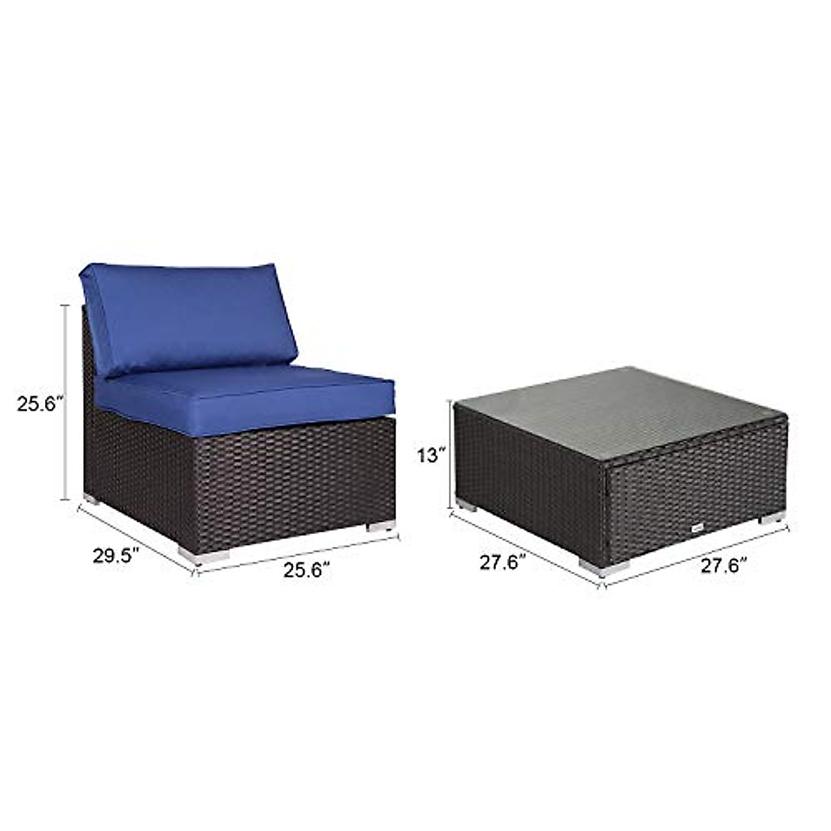 Elesuli 3 PCS Outdoor Patio Loveseat Furniture Couch Set with Glass Table Outdoor Conversation Sets Wicker Love Seat All-Weather Rattan Sofa Sectional for Garden Balcony, Dark Blue