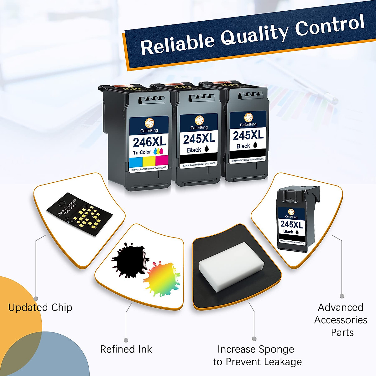 ColorKing Compatible Ink Cartridge Replacement for Canon 245XL 246XL PG-245XL CL-246XL 243xl 244xl for PIXMA MX492 MX490 MG2522 MG2922 MG2520 MG2420 TR4520 MG2920 TS3300 TS3122 TS3100 Printer (3 Pack)