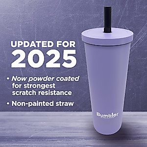 Stainless Steel Bubble Tea Cup - Bumbler 24oz Large Reusable Eco-Friendly Tumbler with Wide Soft Tip Metal Straw, Leak-Proof Lid - for Boba, Smoothies, Iced Coffee, Hot or Cold Drinks - Lavender