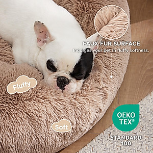 Bedsure Calming Dog Bed for Medium Dogs - Donut Washable Medium Pet Bed, 30 inches Anti-Slip Round Fluffy Plush Faux Fur Cat Bed, Fits up to 45 lbs Pets, Camel