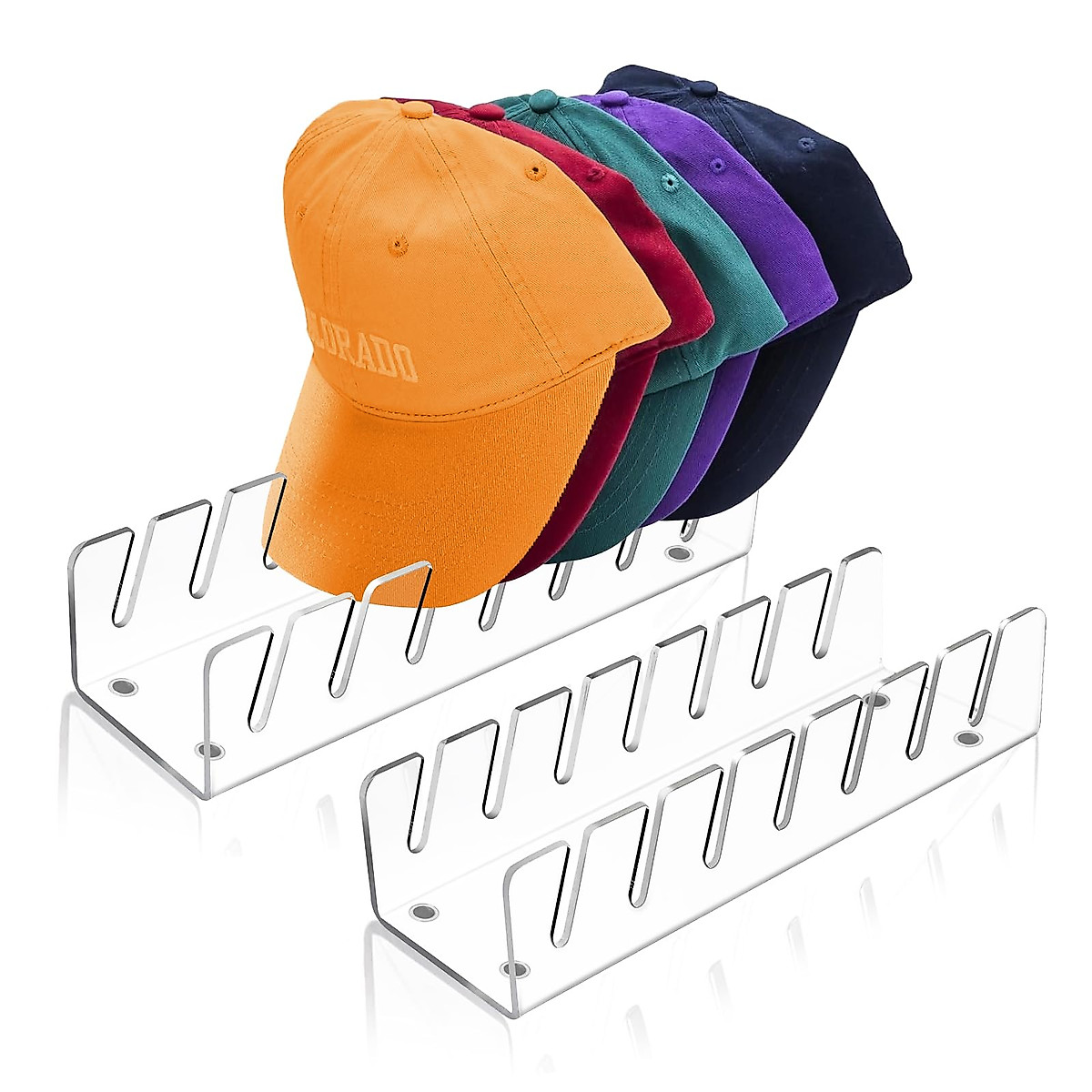 2 Pack Hat Stand for Baseball Caps Display and Organizer, 2024 New No Install Required Hat Stand Acrylic Hat Holder for 14 Baseball Caps Storage, Hat Racks for Bedroom, Closet, Dresser (Clear)