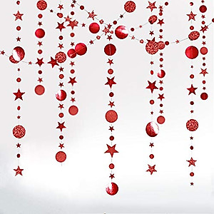 Decor365 Twinkle Star Garlands Red Circle Dots Streamer for Valentines Party Decorations Chinese New Year Hanging Decor Glitter Banner for Bridal Shower Baby Shower Showcase Wedding Curtains Props