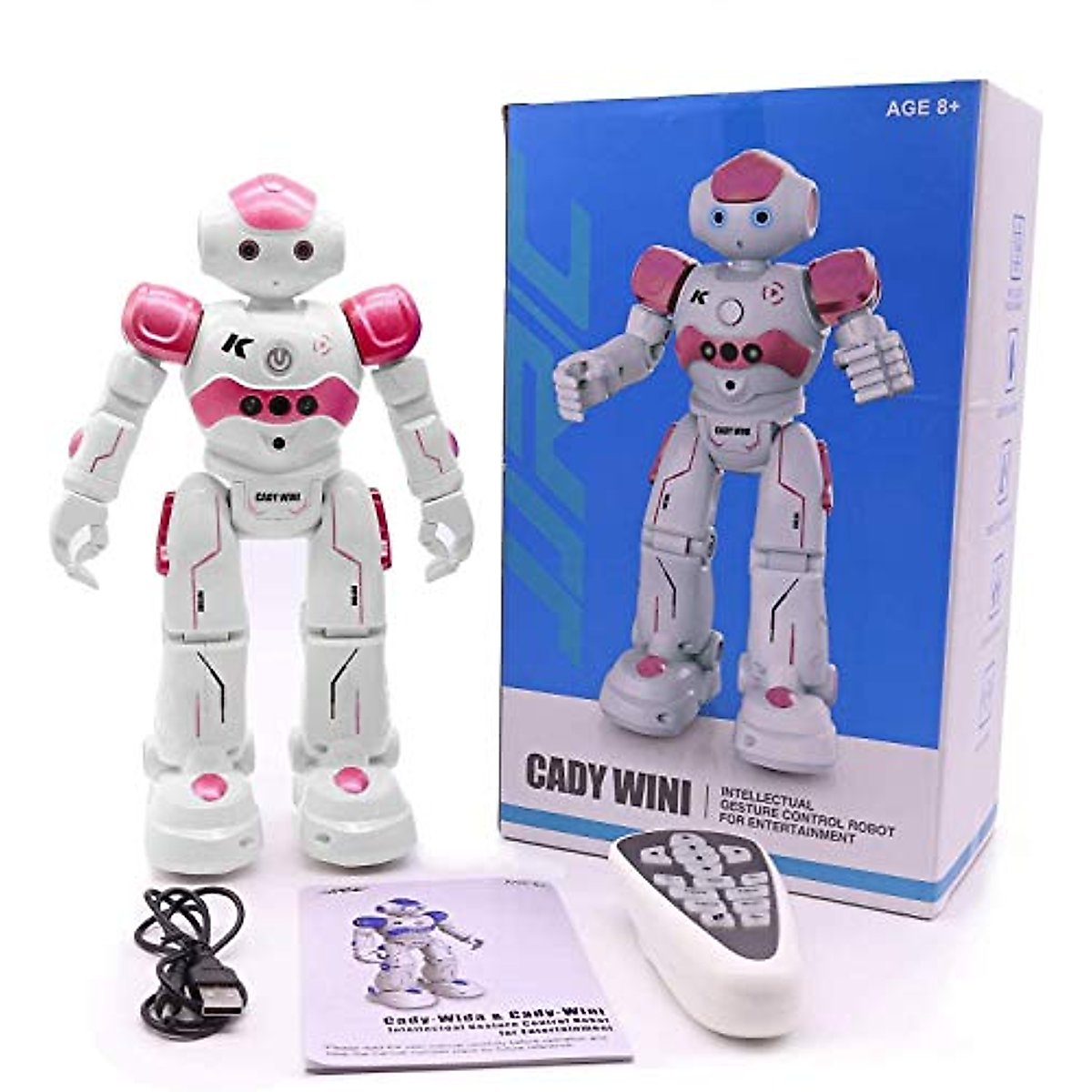 FLYWIND RC Robot Toys for Kids, Programmable Smart Remote Control Robot Toy Intellectual Control Robot Rechargeable, Walking Dancing Robot Gesture Sensing Robot Birthday Gift for Boys Girls （Pink）