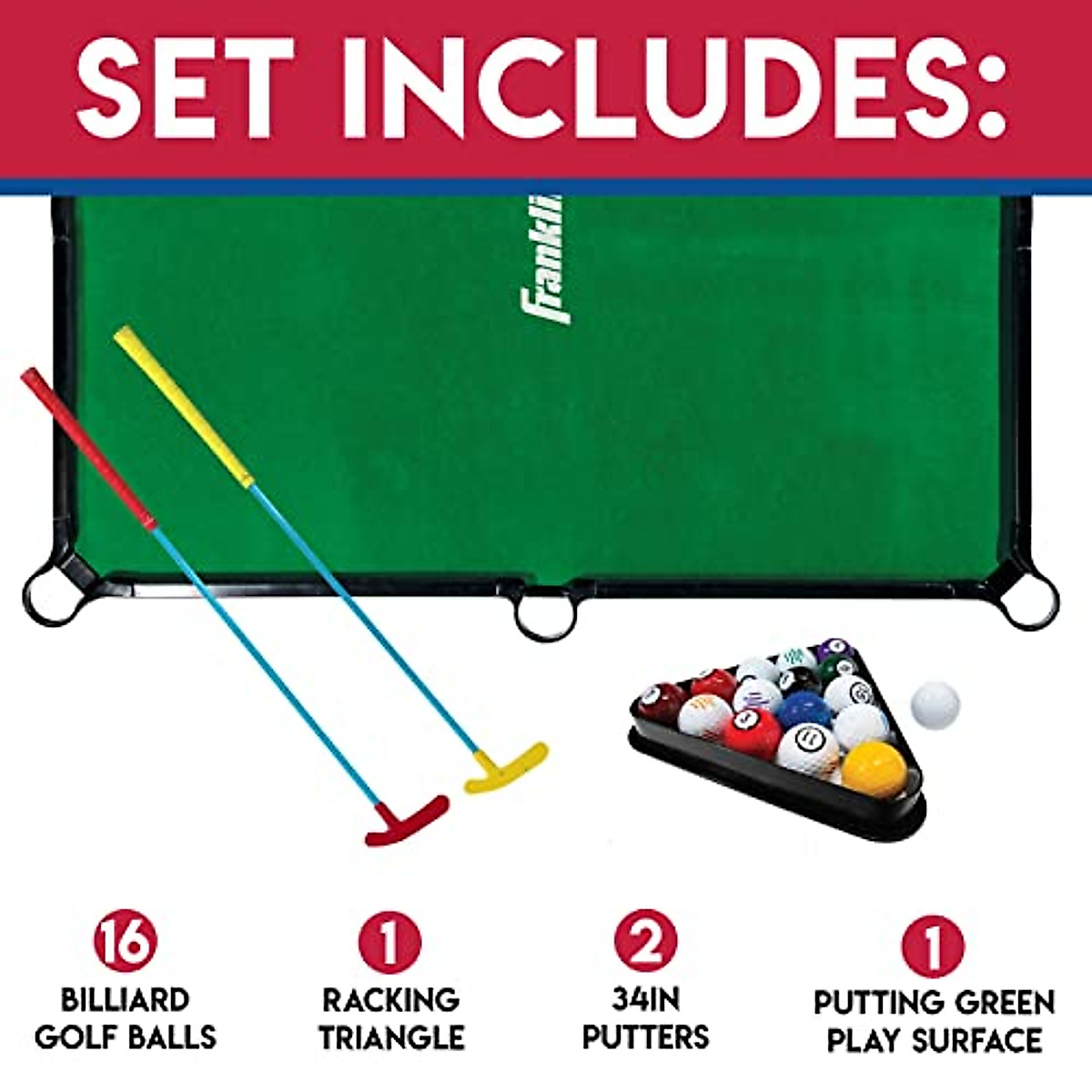 Franklin Sports Billiards Mini Putt Golf - Mini Golf + Pool Combo Game - Fun Indoor + Outdoor Family Game for Kids + Adults - Solo + Multiplayer Game