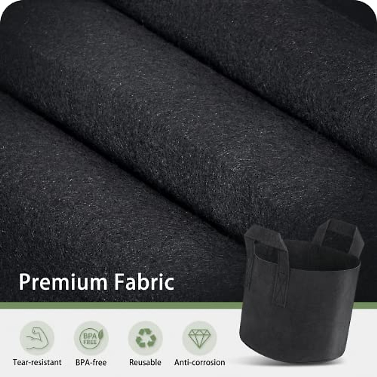 GreatBuddy 12-Pack Grow Bags 5 Gallon, Thick Fabric Planter Bags for Vegetables, Sturdy Handles & Reinforced Stitching, Labels Included, Black