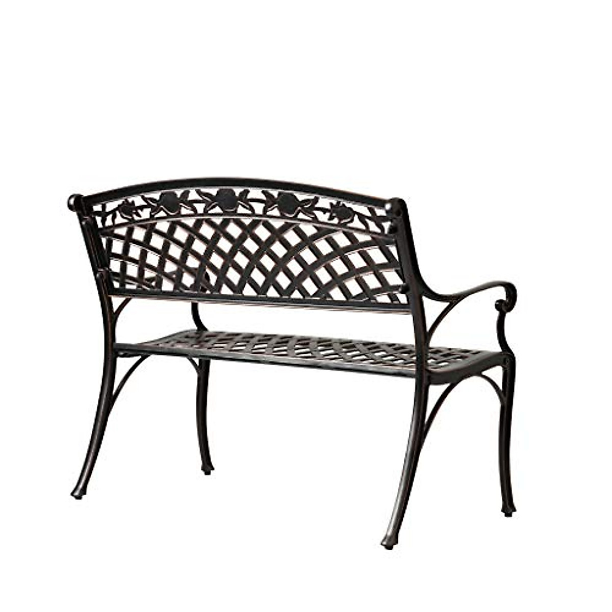 Patio Sense 63285 Scarlet Cast Aluminum Patio Bench Heavy Duty Rust Free Metal Construction Lightweight Easy Assembly for Front Porch Backyard Lawn Garden Pool Deck - Antique Bronze Finish