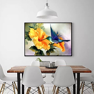 MXJSUA Hummingbird Diamond Art Painting Kits, Bluebird Diamond Art Painting Kits Full Round Drill Flowers Diamond Art Painting by Number Kits for Adults Diamond Art Hummingbirds 12X16 Inch/30x40 cm