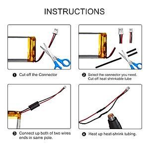 KBT 3.7V 500mAh Li-Polymer Battery: 503035 Lipo Rechargeable Lithium-ion Replacement Batteries with PH 1.25 JST Connector, PH2.0/2.54 JST Connector for Replacement - 4pack