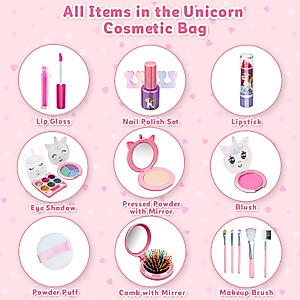 Kids Makeup Kit for Girl - Princess Toys Real Washable Make Up Set with Unicorn Bag - Play Makeup Beauty Cosmetic Toys for Ages 3 4 5 6 7 8 9 10 11 12 Year Old Toddler Kids Christmas Birthday Gifts