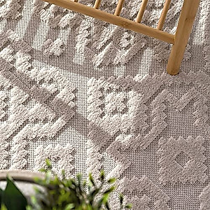 Paco Home in- & Outdoor Rug Modern Carved Boho Pattern in Cream, Size: 6'7" x 9'6"