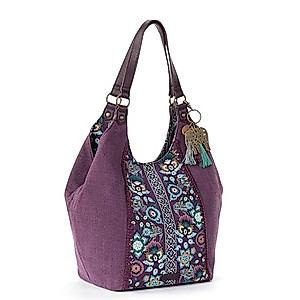 Sakroots Roma Shopper in Crochet & Coated Canvas, Dual Shoulder Straps, Violet Tapestry World