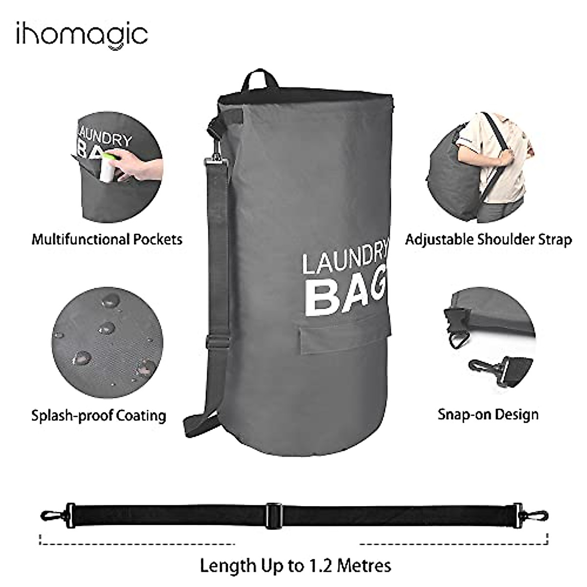 IHOMAGIC Laundry Baskets, Large Collapsible Clothes Basket,Door Laundry Hamper Bag Hanging,Tall Hamper Bag for Storage Bin,Home Organizer,Nursery Storage,Clothes Hamper Dark Grey