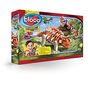 Bloco Toys Ankylosaur & Young Raptors | STEM Toy | Jurassic Dinosaurs | DIY Building Construction Set (200 Pieces)