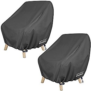 ULTCOVER Waterproof Patio Chair Cover – Outdoor Lounge Deep Seat Single Lawn Chair Cover 2 Pack Fits Up to 32W x 34D x 34H inches, Black