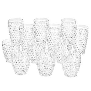 Amazon Basics 12-Piece Tritan Plastic drinkware Set - Hobnail Highball and Double Old Fashioned, 6-Pieces Each, 18oz./13oz., Clear