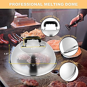 Melting Dome Set of 2, HaSteeL Stainless Steel Large 12in Basting Steaming Cover for Griddle Grill Teppanyaki Flat Top, Great for BBQ Cheese Burger Veggies Indoor Outdoor, Heavy Duty & Dishwasher Safe