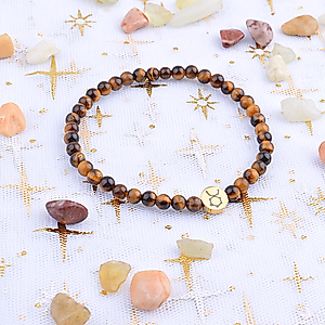SIPELATY 4MM Mini Gemstone Energy Star Sign Constellation Bracelet with 18K Gold Plated Charm Zodiac Bracelet for Women Taurus