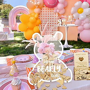 Dosayes Bear Baby Shower Guest Book Alternative with Pen We Can Bearly Wait Acrylic Sign in Book Gender Reveal Teddy Baby Shower Decorations