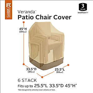 Classic Accessories Veranda Water-Resistant 25.5 Inch Stackable Patio Chair Cover, Pebble