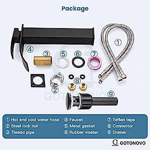 Vessel Sink Faucet Waterfall Spout Deck Mount Bathroom Matte Black Stainless Steel 304 Bowl Basin One Hole One Handle Mixer Tap with Pop Up Drain