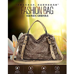 QTMY Brown Faux Fur Tote Crossbody Bag Purse Handbag for Women
