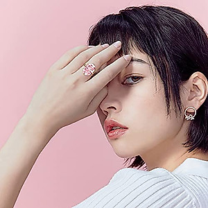 Linawe Rose Quartz Morganite Pink Diamond Cubic Zirconia Love Ring for Women, Rose Gold Fake Engagement Wedding Mood Adjustable Ring, Gemstone Rhinestone Costume Jewelry