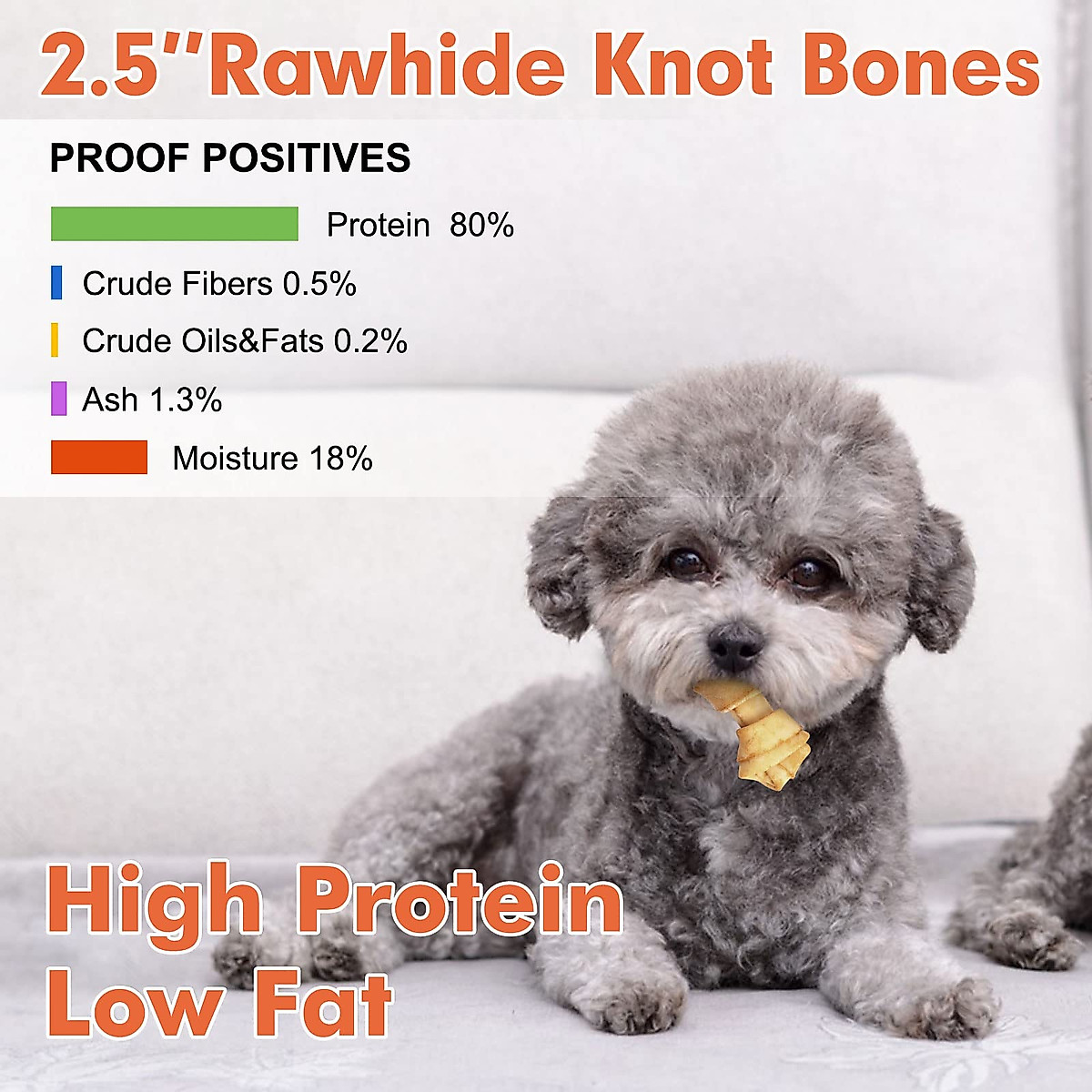 MON2SUN Dog Rawhide Knot Bones Small Rawhide Bones Mini Dog Chews Chicken Flavour 2.5 Inch 100 Count for Puppy and Small Dogs