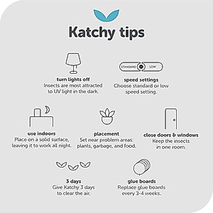 Katchy Midnight - Indoor Insect Trap with Automatic Setting - Fan Powered with UV Light - Fruit Fly Traps for Indoors - for Fruit Flies, Gnats, Mosquitoes, Moths